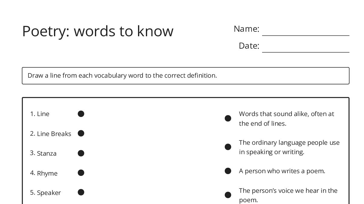 Poetry: words to know - My Worksheet Maker: Create Your Own Worksheets