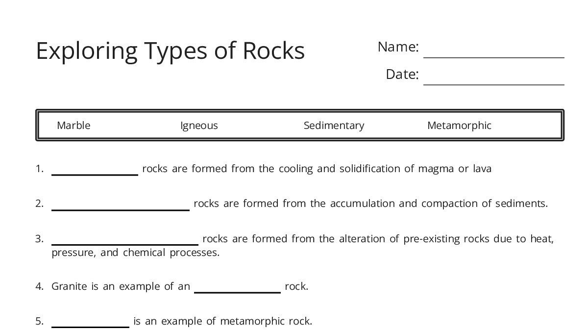 Exploring Types of Rocks - My Worksheet Maker: Create Your Own Worksheets