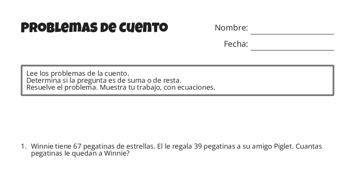 Problemas de Cuento - My Worksheet Maker: Create Your Own Worksheets