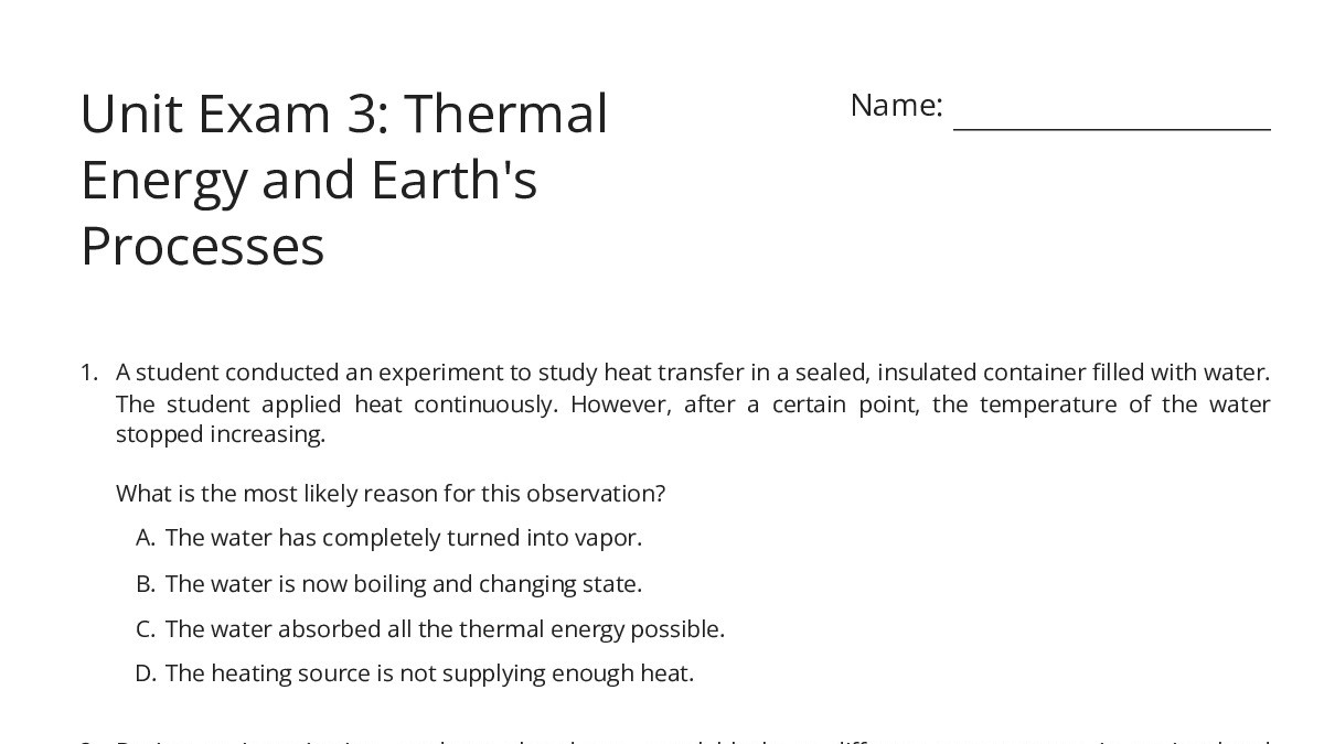 Unit Exam 3: Thermal Energy and Earth's Processes - My Worksheet Maker ...