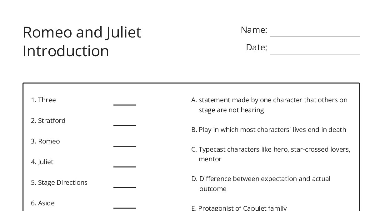Romeo and Juliet Introduction - My Worksheet Maker: Create Your Own ...