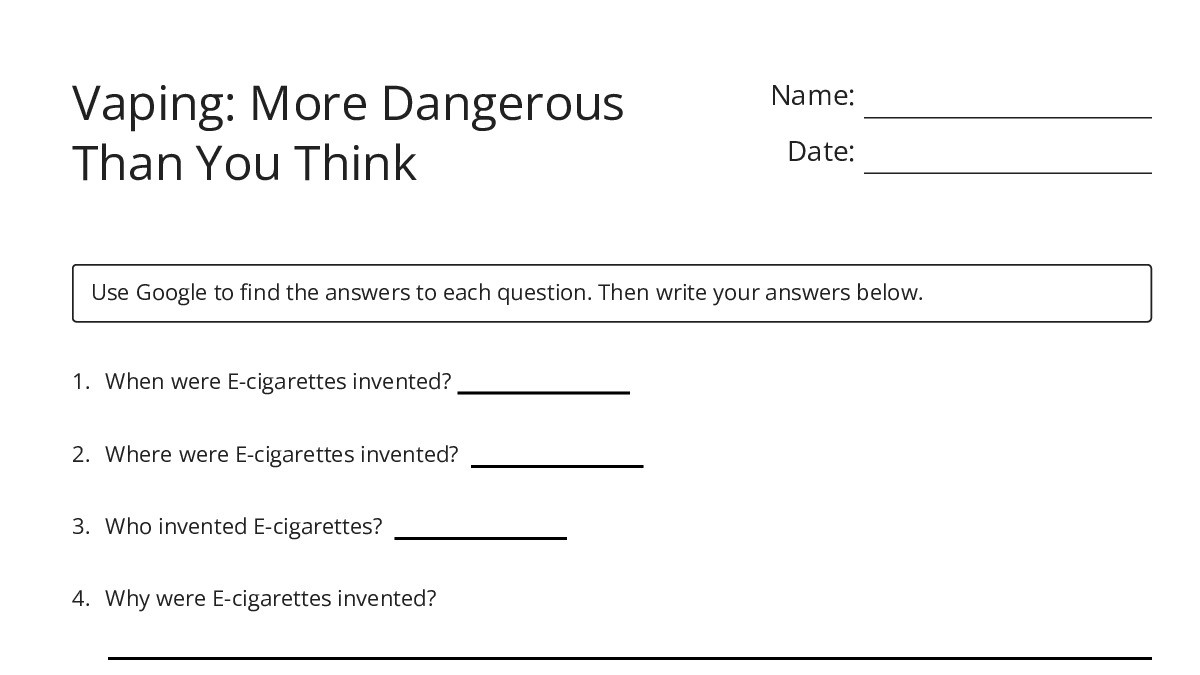 Vaping: More Dangerous Than You Think - My Worksheet Maker: Create Your ...