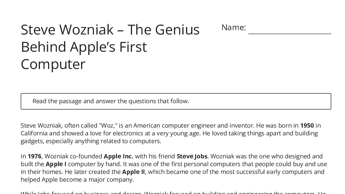 Steve Wozniak – The Genius Behind Apple’s First Computer - My Worksheet ...