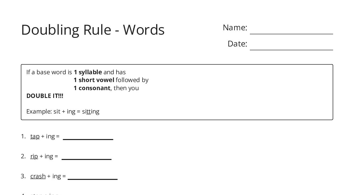 Doubling Rule - Words - My Worksheet Maker: Create Your Own Worksheets