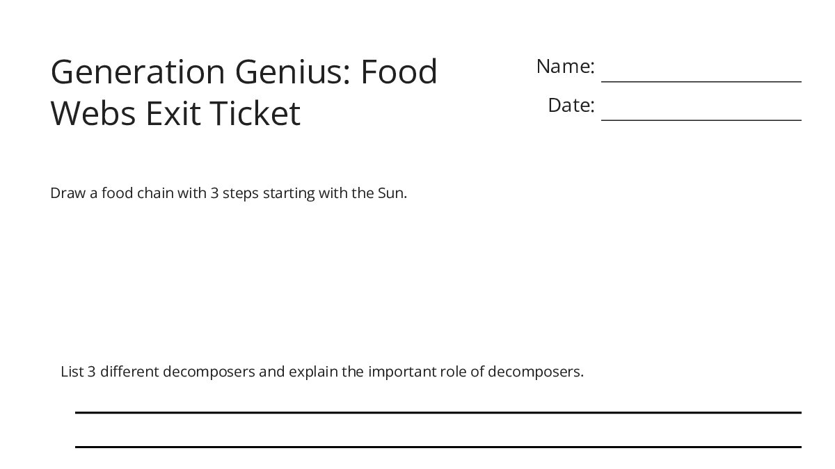 Generation Genius: Food Webs Exit Ticket - My Worksheet Maker: Create ...