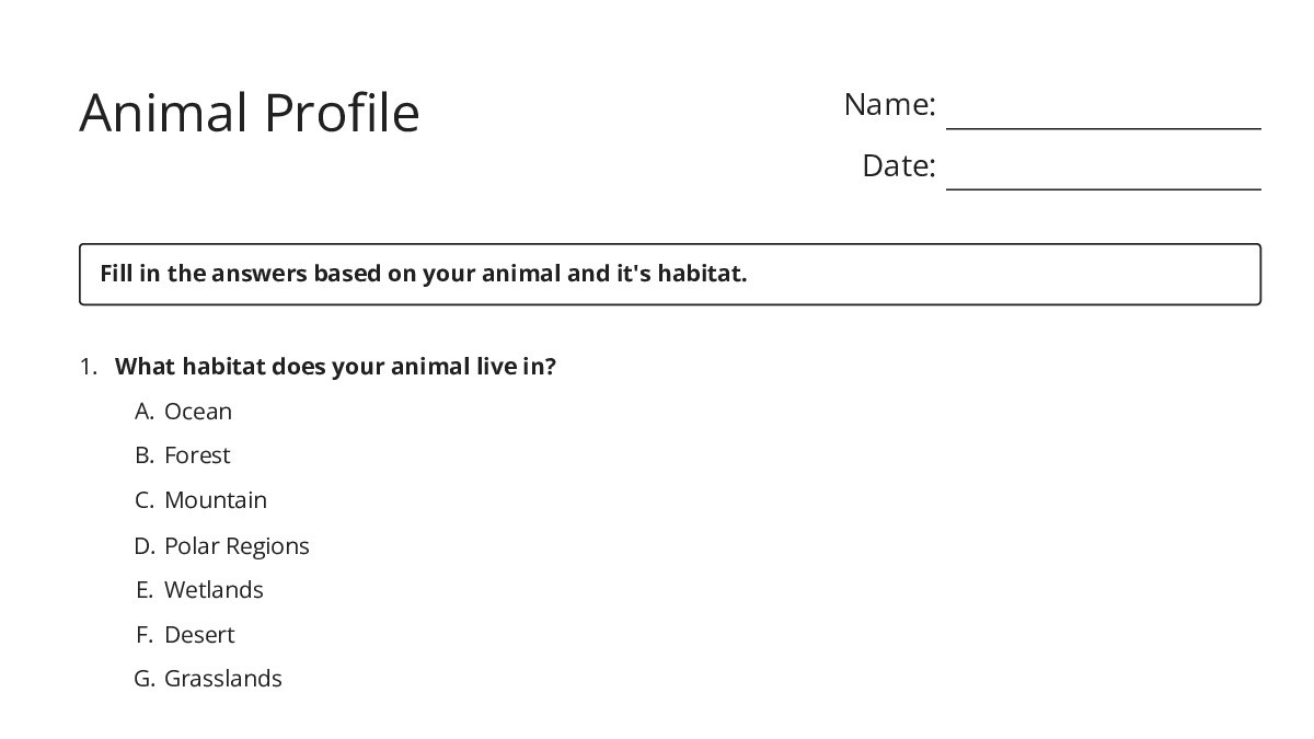 Animal Profile - My Worksheet Maker: Create Your Own Worksheets