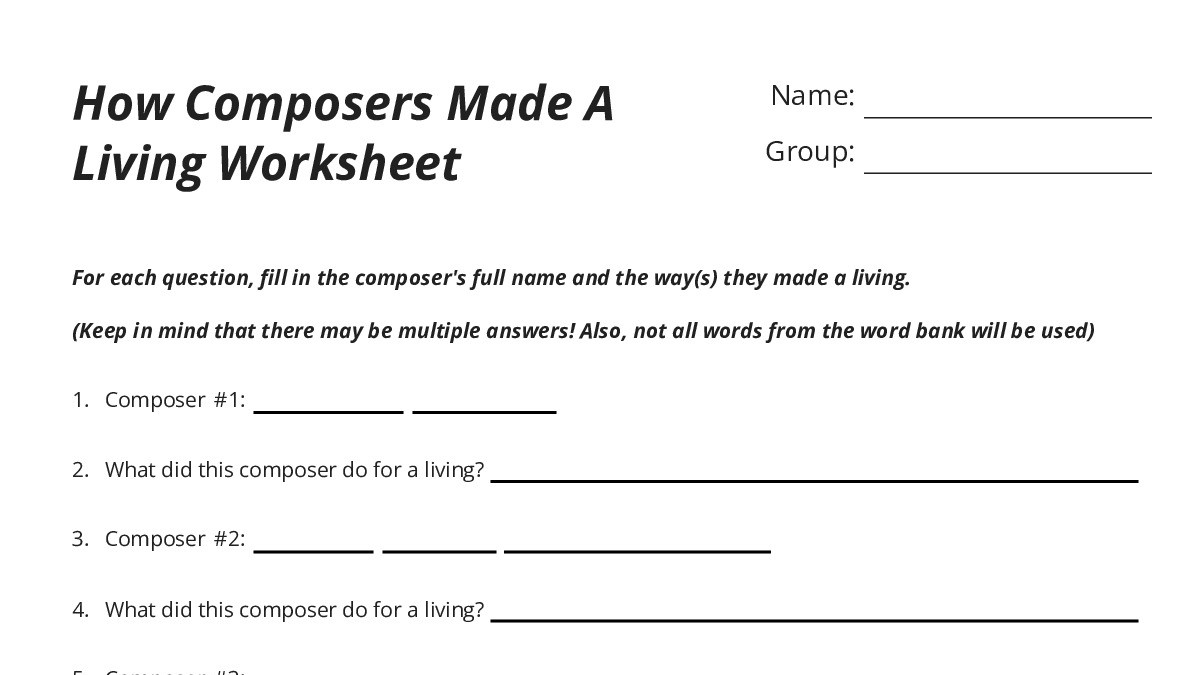 How Composers Made A Living Worksheet﻿ - My Worksheet Maker: Create ...