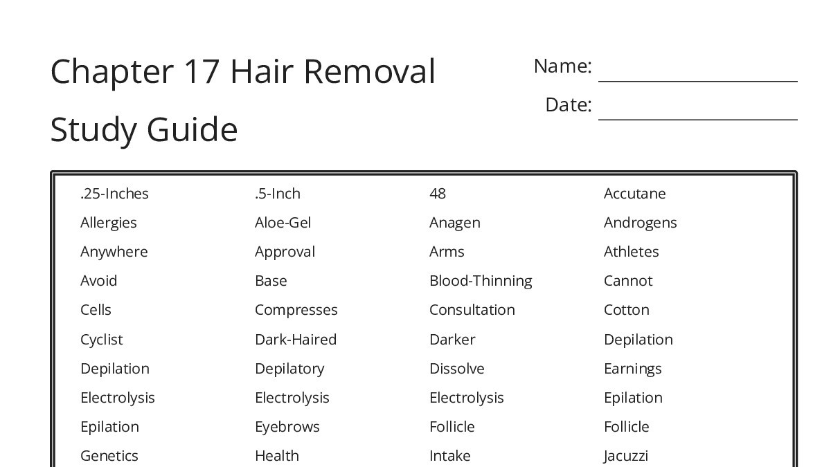 Chapter 17 Hair Removal Study Guide - My Worksheet Maker: Create Your ...