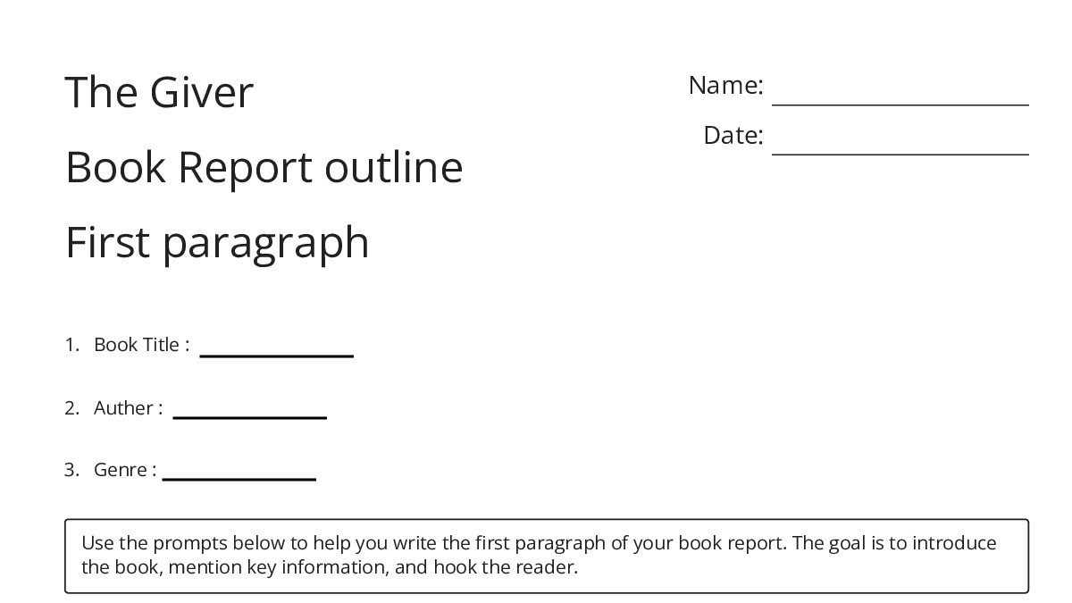 The Giver Book Report outline First paragraph - My Worksheet Maker ...