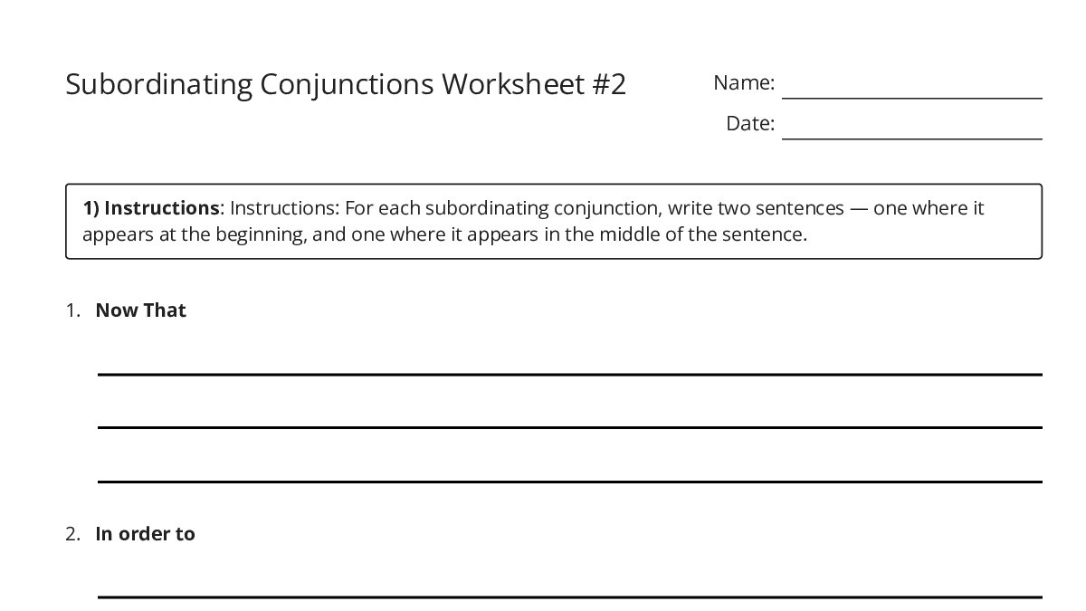 Subordinating Conjunctions Worksheet #2 - My Worksheet Maker: Create ...