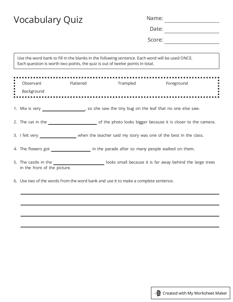 Vocabulary Quiz - My Worksheet Maker: Create Your Own Worksheets