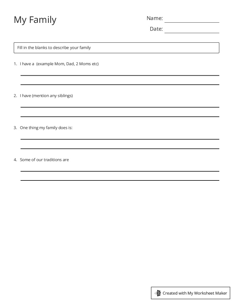 My Family - My Worksheet Maker: Create Your Own Worksheets