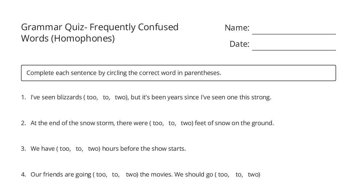 Grammar Quiz- Frequently Confused Words (Homophones) - My Worksheet ...