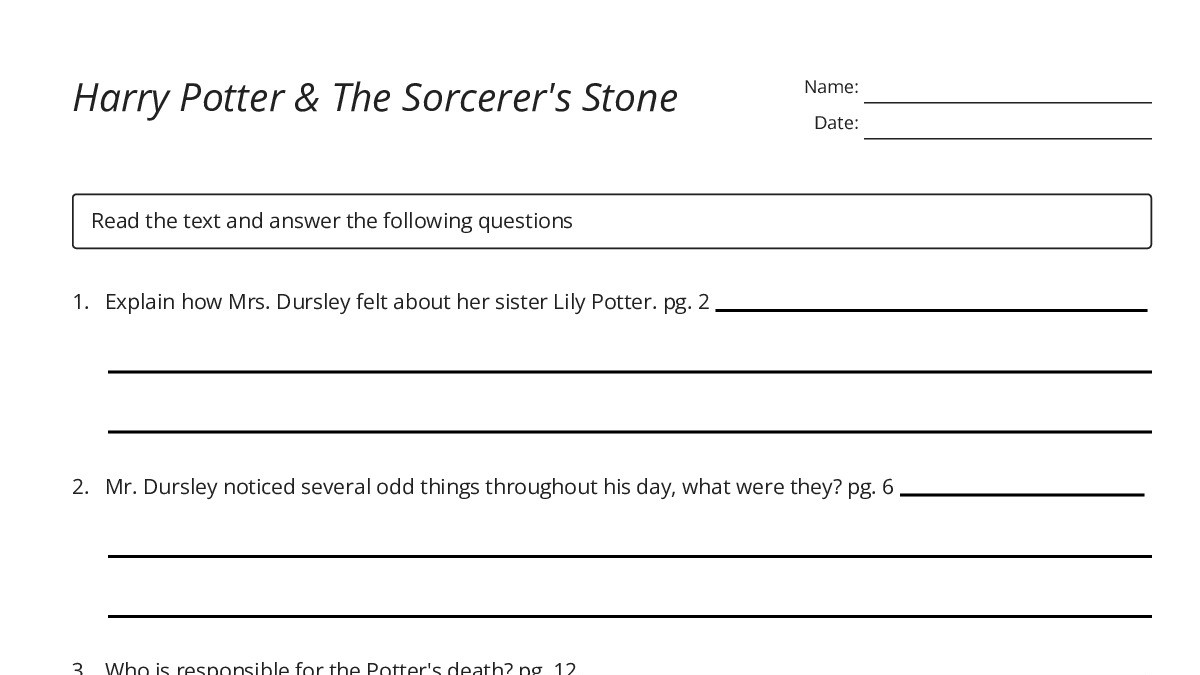 Harry Potter & The Sorcerer's Stone - My Worksheet Maker: Create Your ...