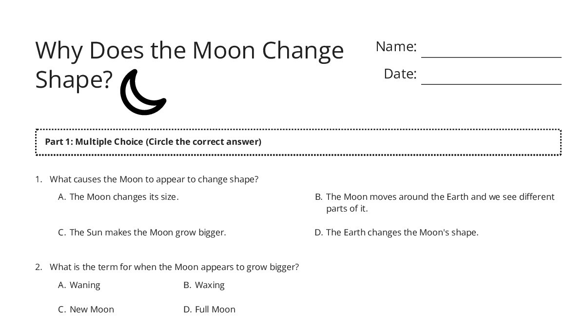 Why Does the Moon Change Shape? - My Worksheet Maker: Create Your Own ...