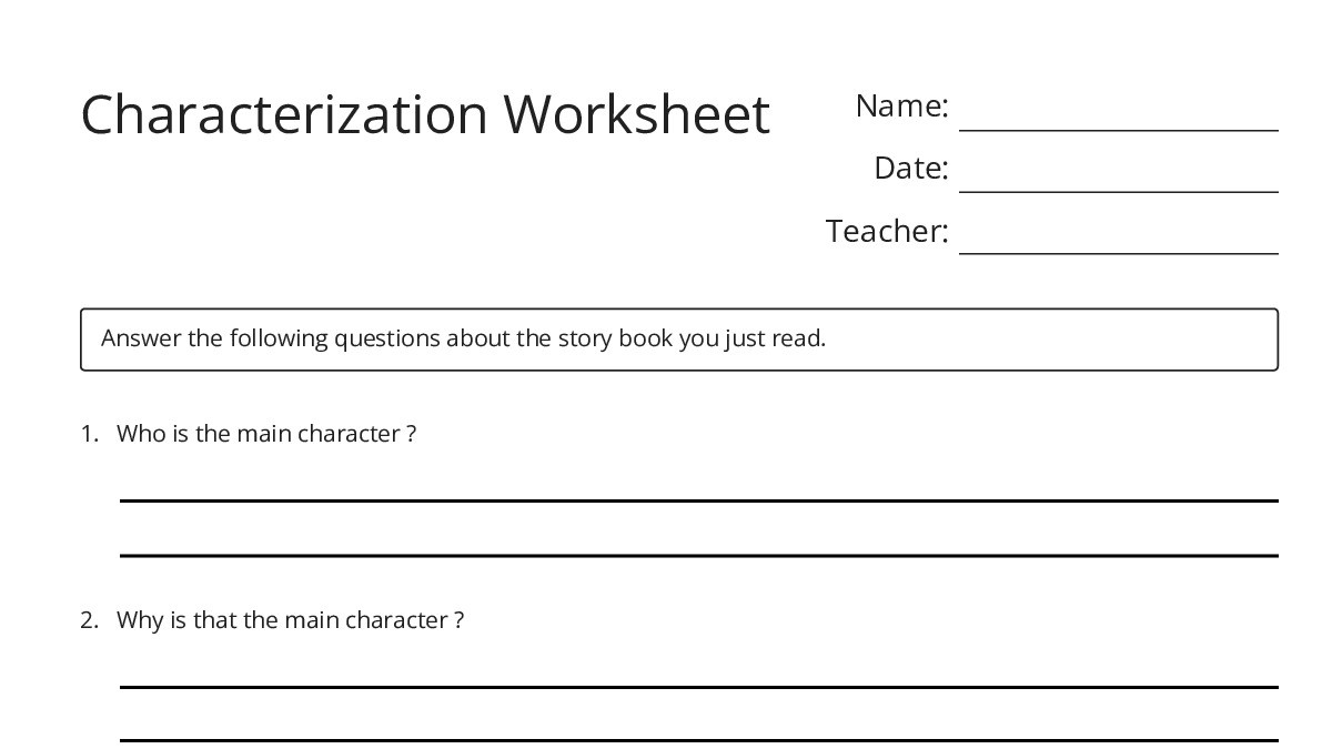 Characterization Worksheet - My Worksheet Maker: Create Your Own Worksheets