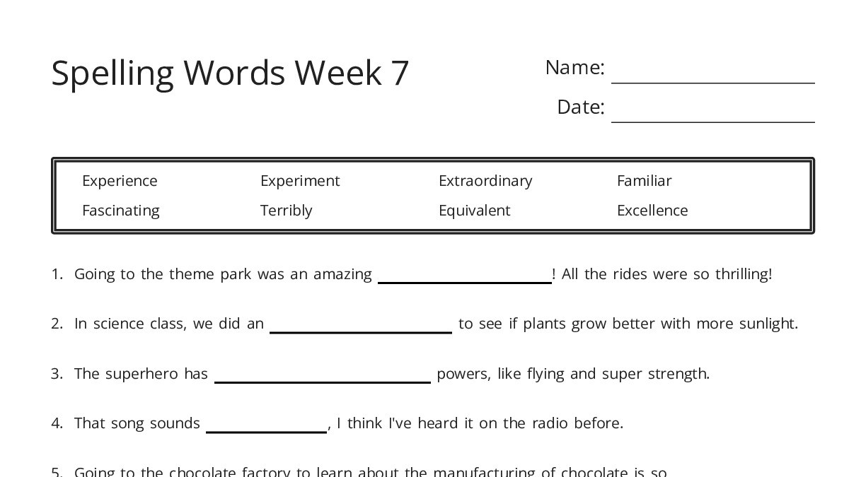 Spelling Words Week 7 - My Worksheet Maker: Create Your Own Worksheets