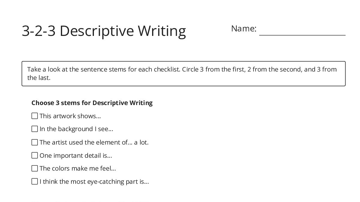 3-2-3 Descriptive Writing - My Worksheet Maker: Create Your Own Worksheets