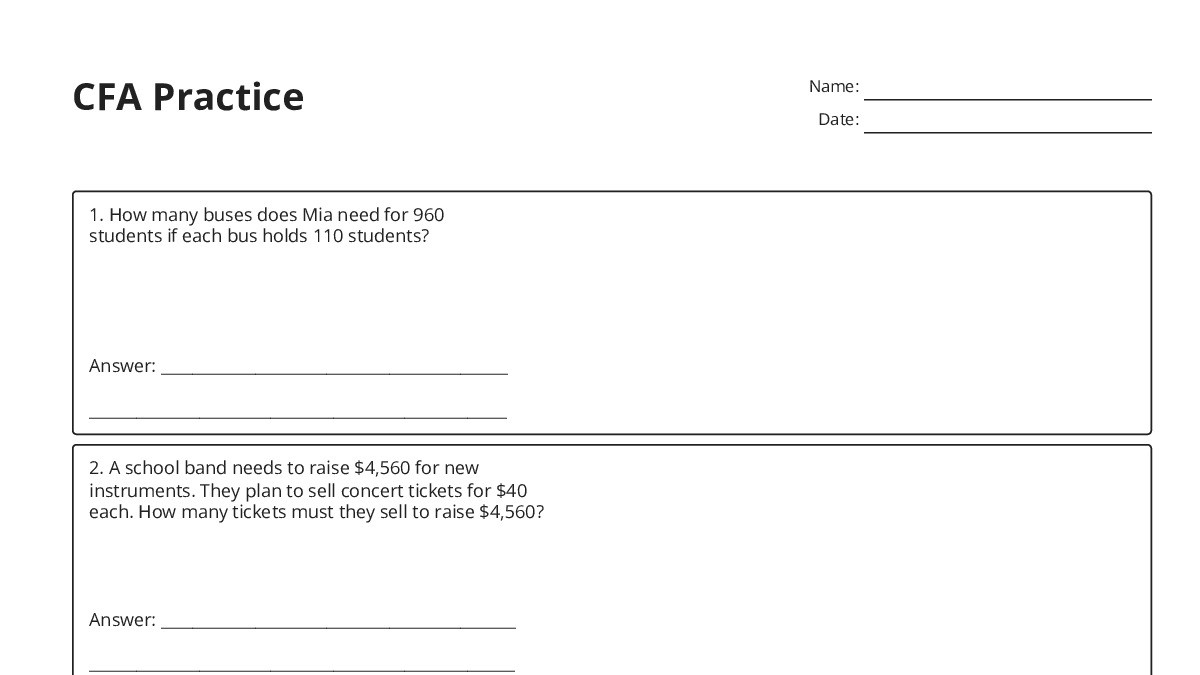 CFA Practice - My Worksheet Maker: Create Your Own Worksheets