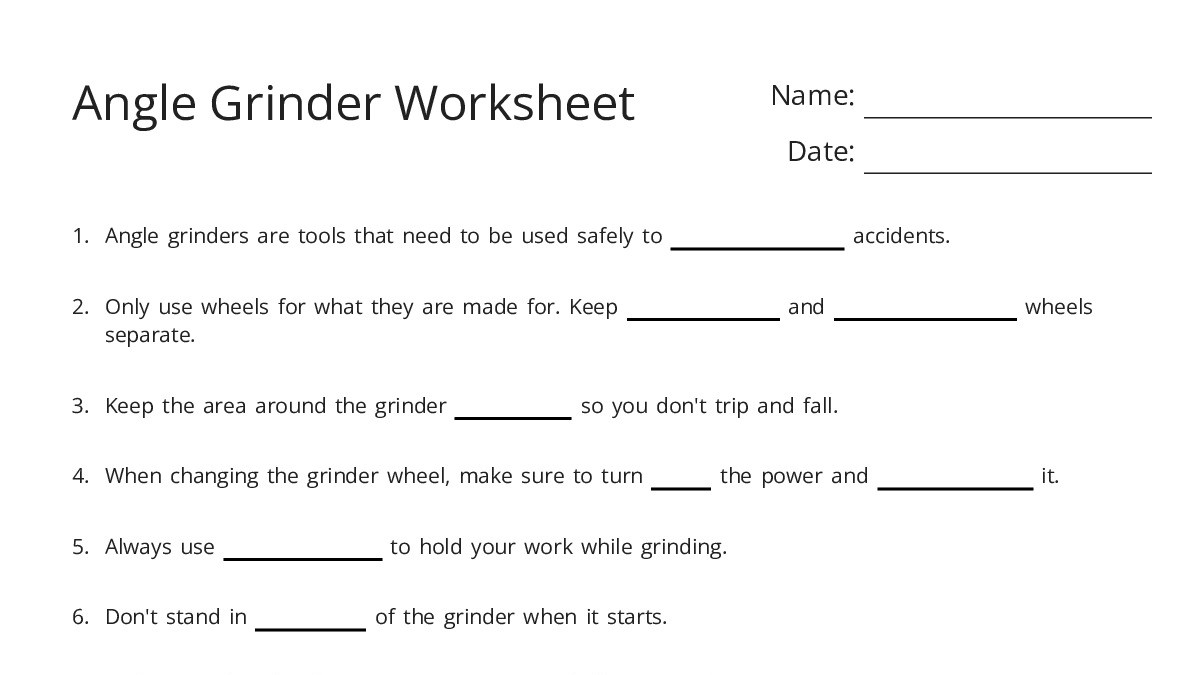 Angle Grinder Worksheet - My Worksheet Maker: Create Your Own Worksheets