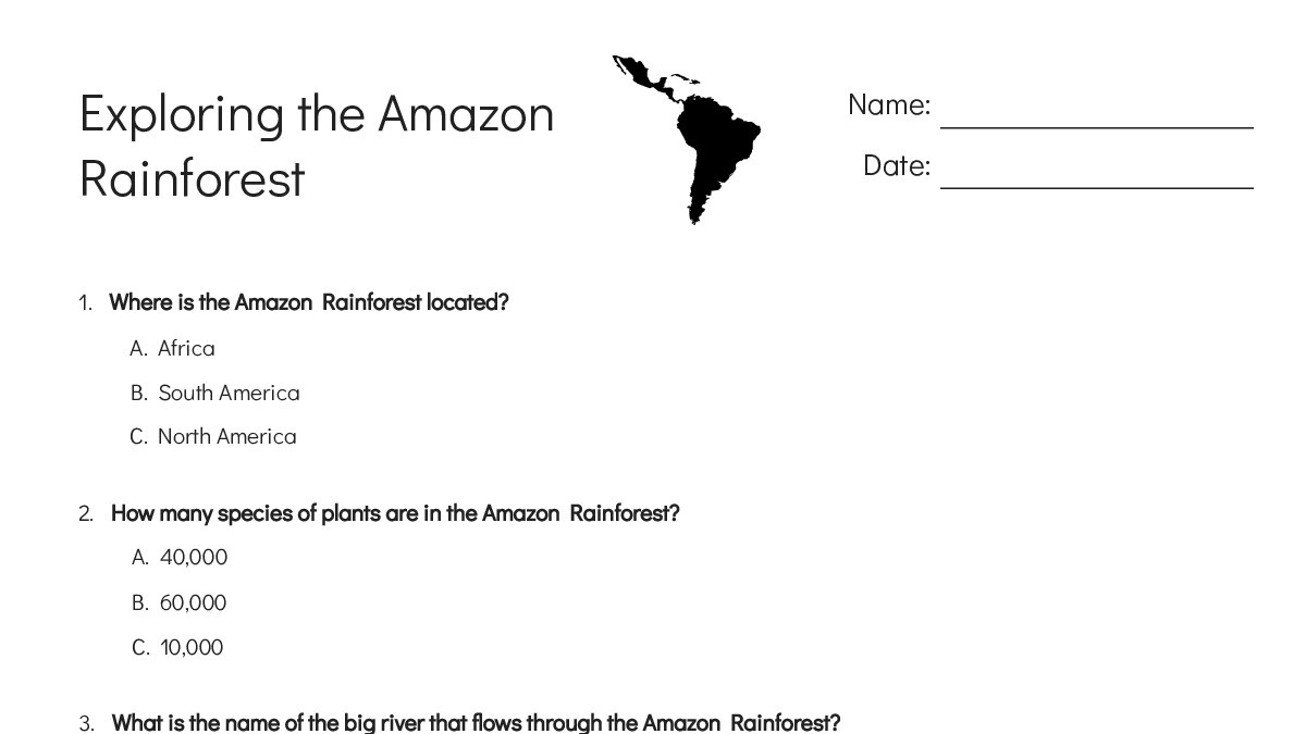 Exploring the Amazon Rainforest - My Worksheet Maker: Create Your Own ...