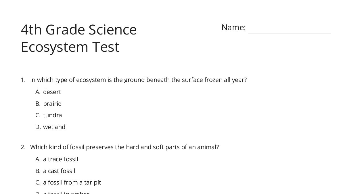 4th Grade Science Ecosystem Test - My Worksheet Maker: Create Your Own ...