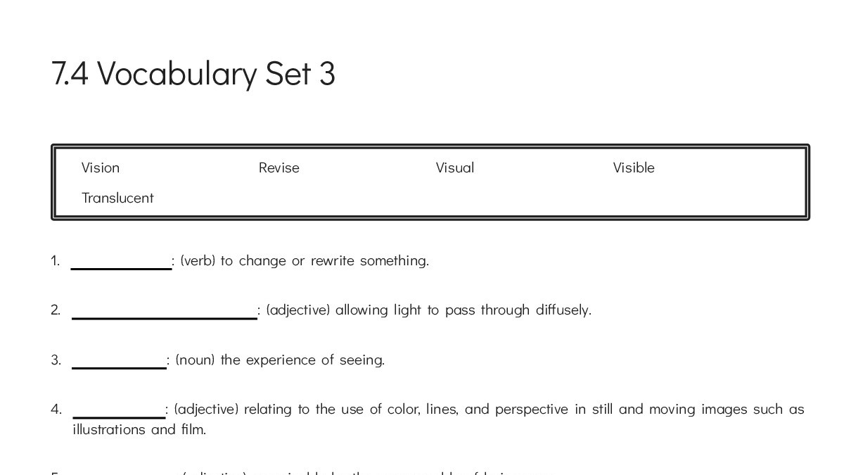 7.4 Vocabulary Set 3 - My Worksheet Maker: Create Your Own Worksheets