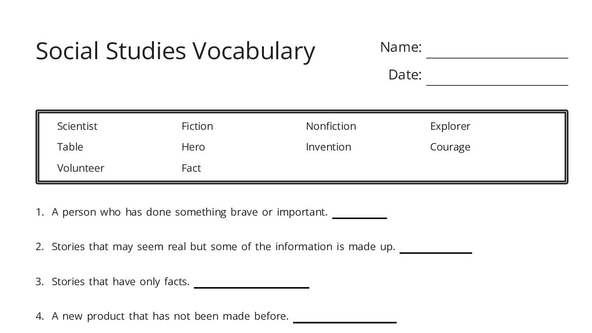 Social Studies Vocabulary - My Worksheet Maker: Create Your Own Worksheets