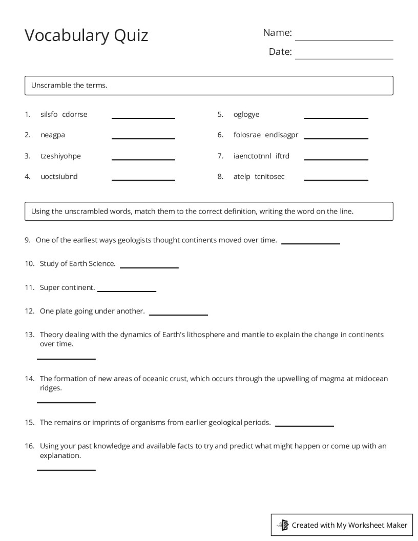 Vocabulary Quiz - My Worksheet Maker: Create Your Own Worksheets