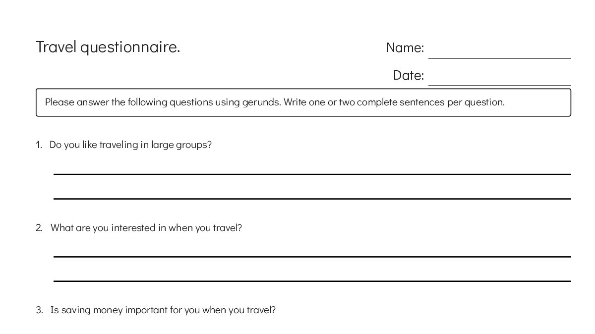 Travel questionnaire. - My Worksheet Maker: Create Your Own Worksheets