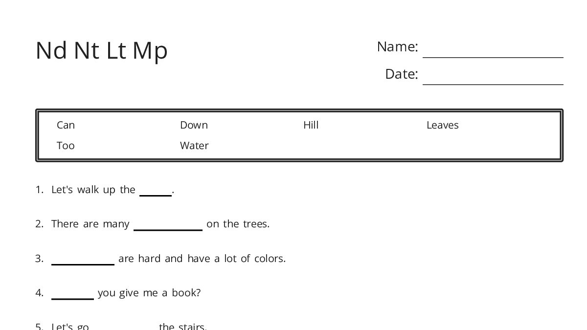 Nd Nt Lt Mp - My Worksheet Maker: Create Your Own Worksheets