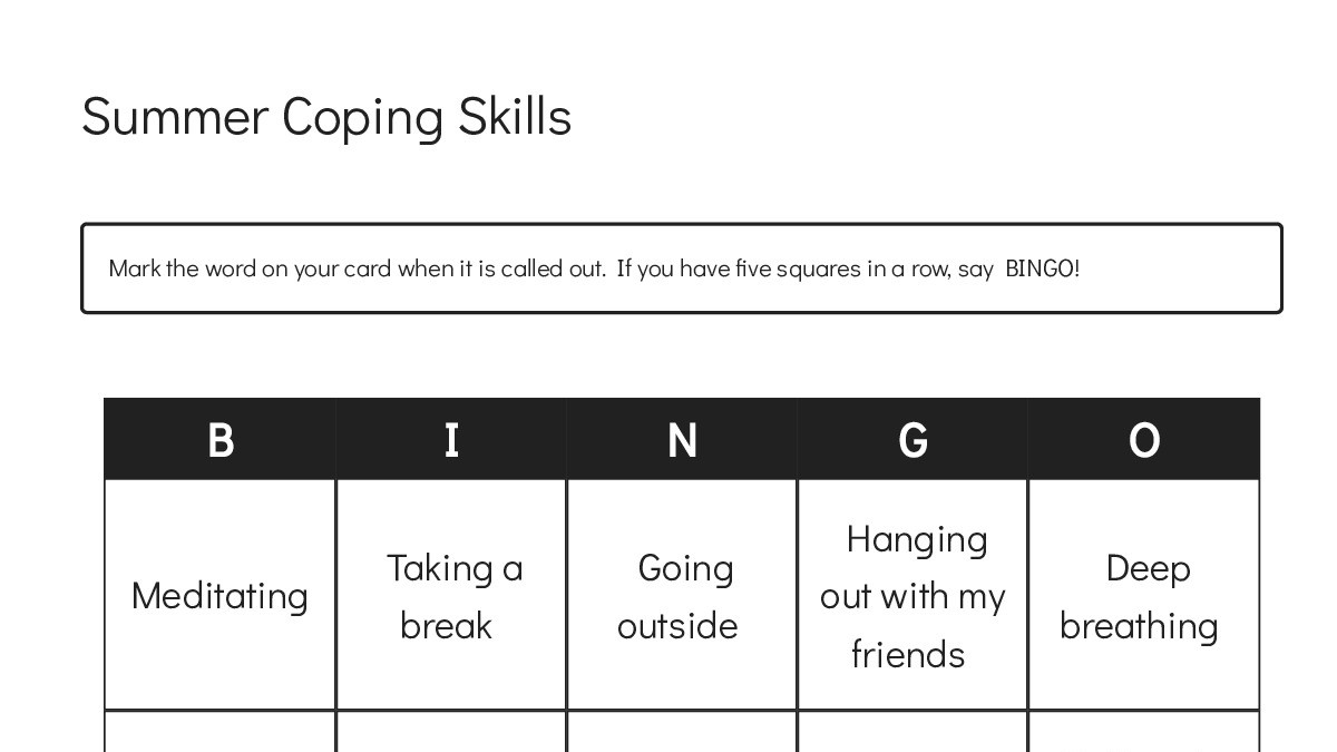 Summer Coping Skills - My Bingo Maker: Create Your Own Bingo Cards