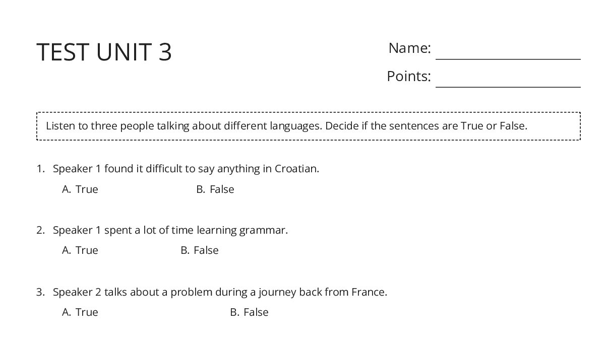 TEST UNIT 3 - My Worksheet Maker: Create Your Own Worksheets