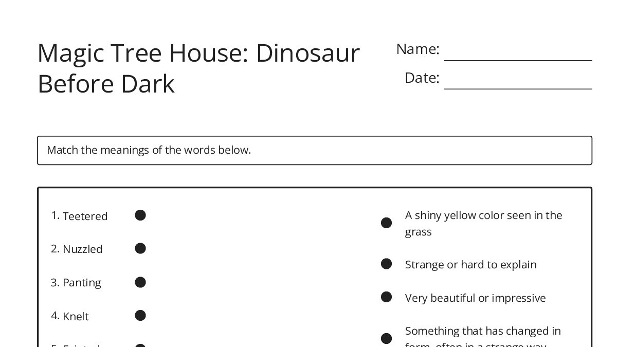 Magic Tree House: Dinosaur Before Dark - My Worksheet Maker: Create ...