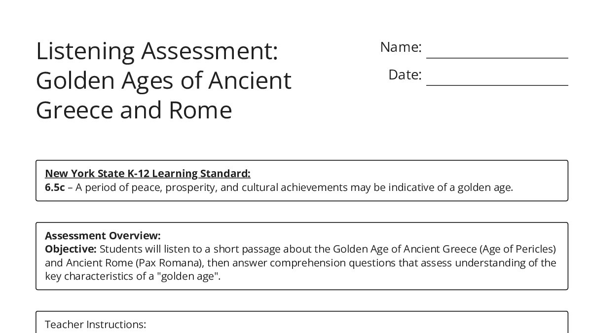 Listening Assessment: Golden Ages of Ancient Greece and Rome - My ...