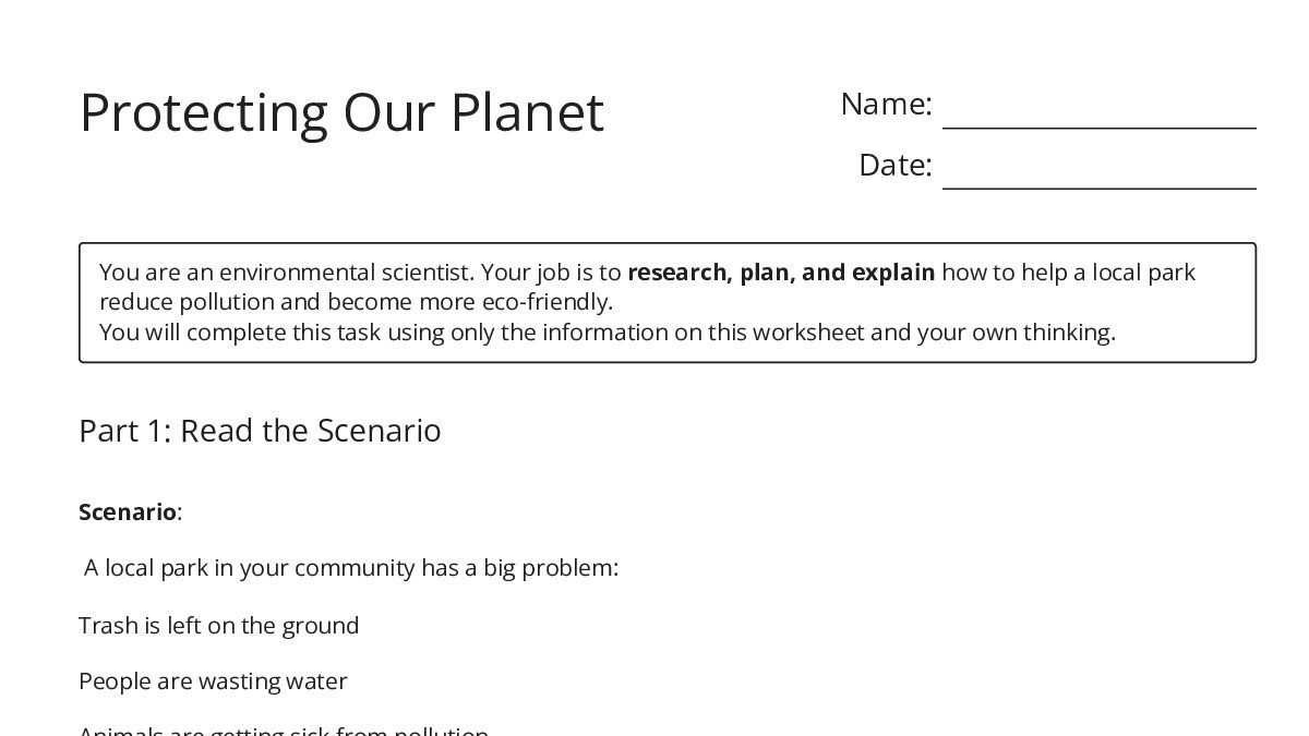 Protecting Our Planet - My Worksheet Maker: Create Your Own Worksheets
