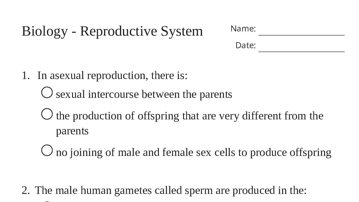 Biology - Reproductive System - My Worksheet Maker: Create Your Own ...