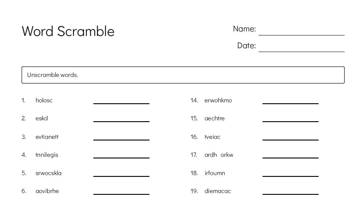 Word Scramble - My Worksheet Maker: Create Your Own Worksheets