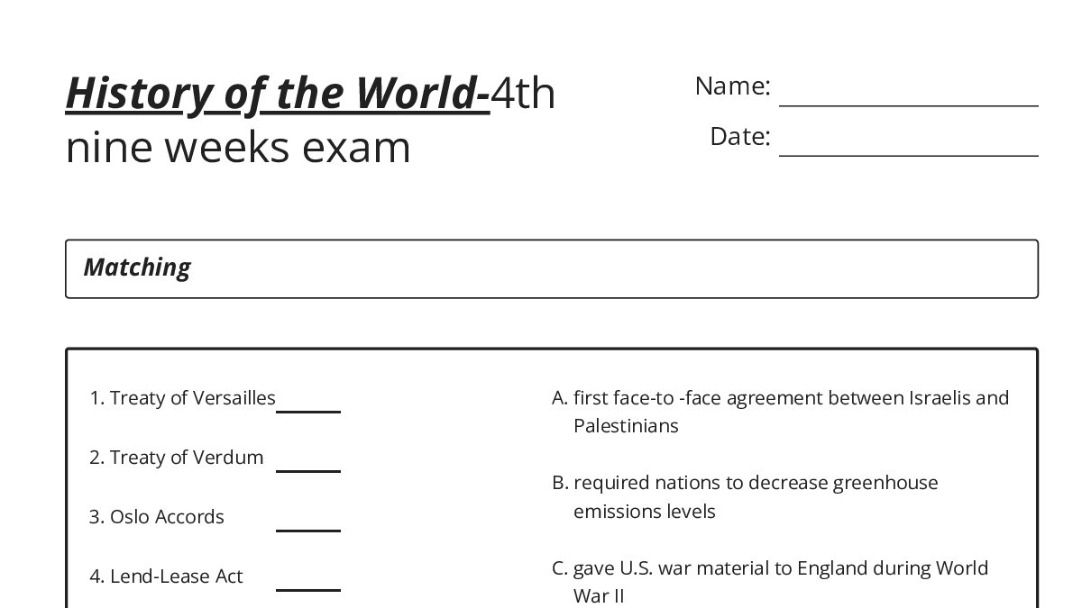 History of the World-4th nine weeks exam - My Worksheet Maker: Create ...