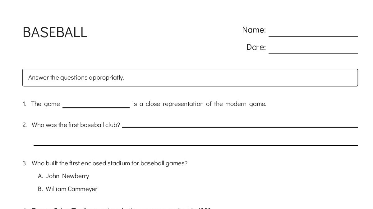 BASEBALL - My Worksheet Maker: Create Your Own Worksheets