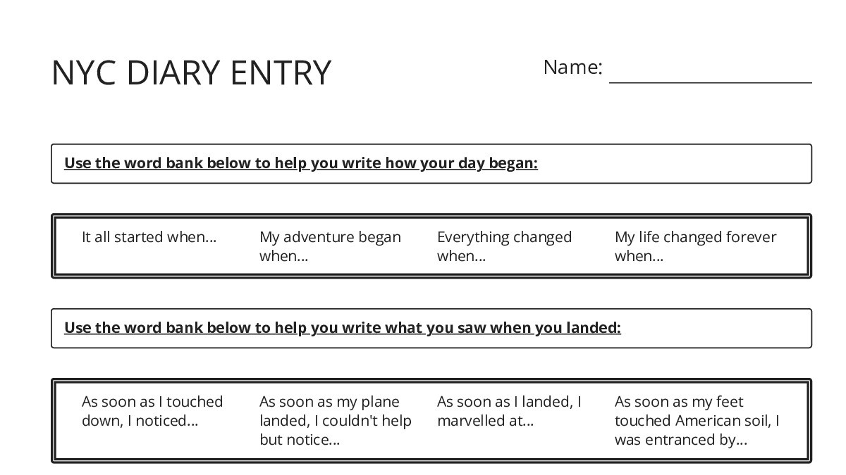 NYC DIARY ENTRY - My Worksheet Maker: Create Your Own Worksheets