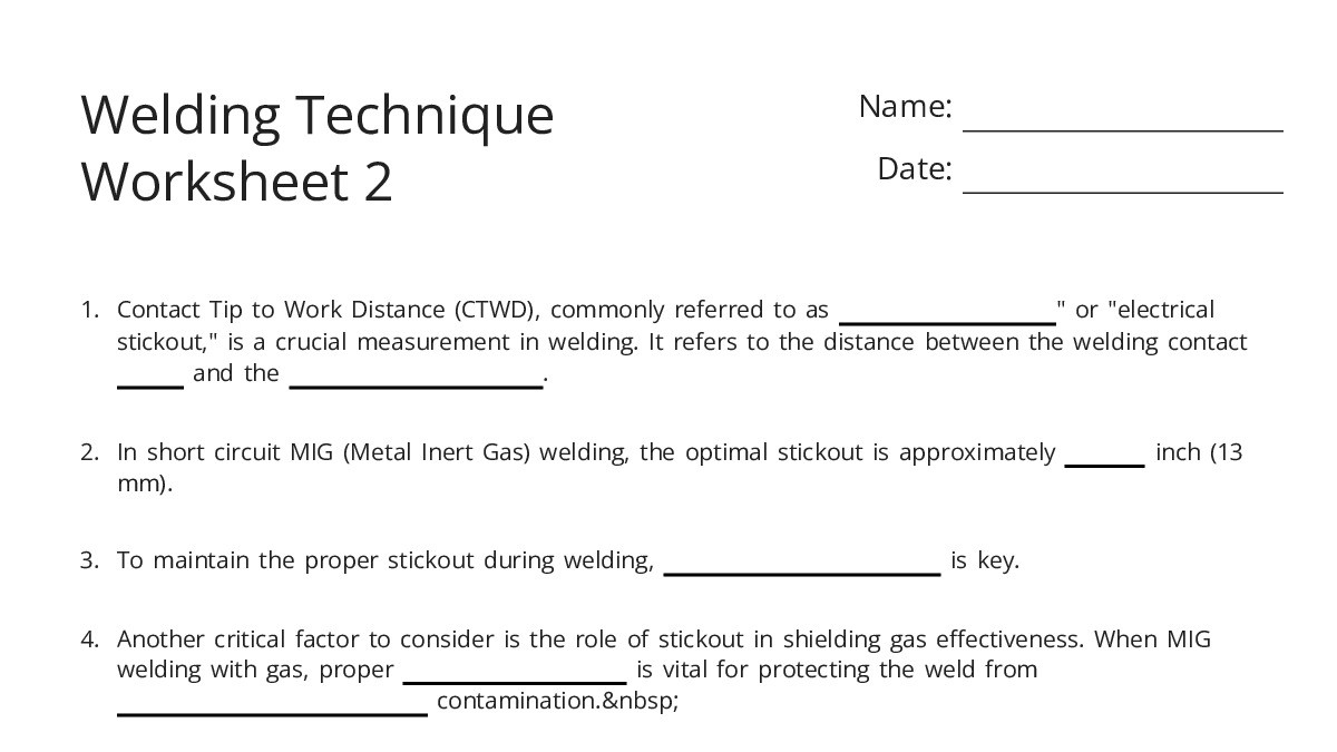 Welding Technique Worksheet 2 - My Worksheet Maker: Create Your Own ...