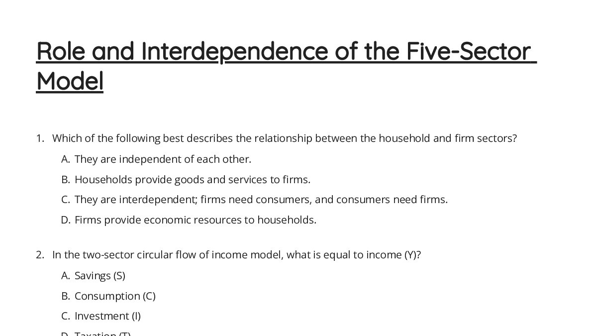 Role and Interdependence of the Five-Sector Model - My Worksheet Maker ...