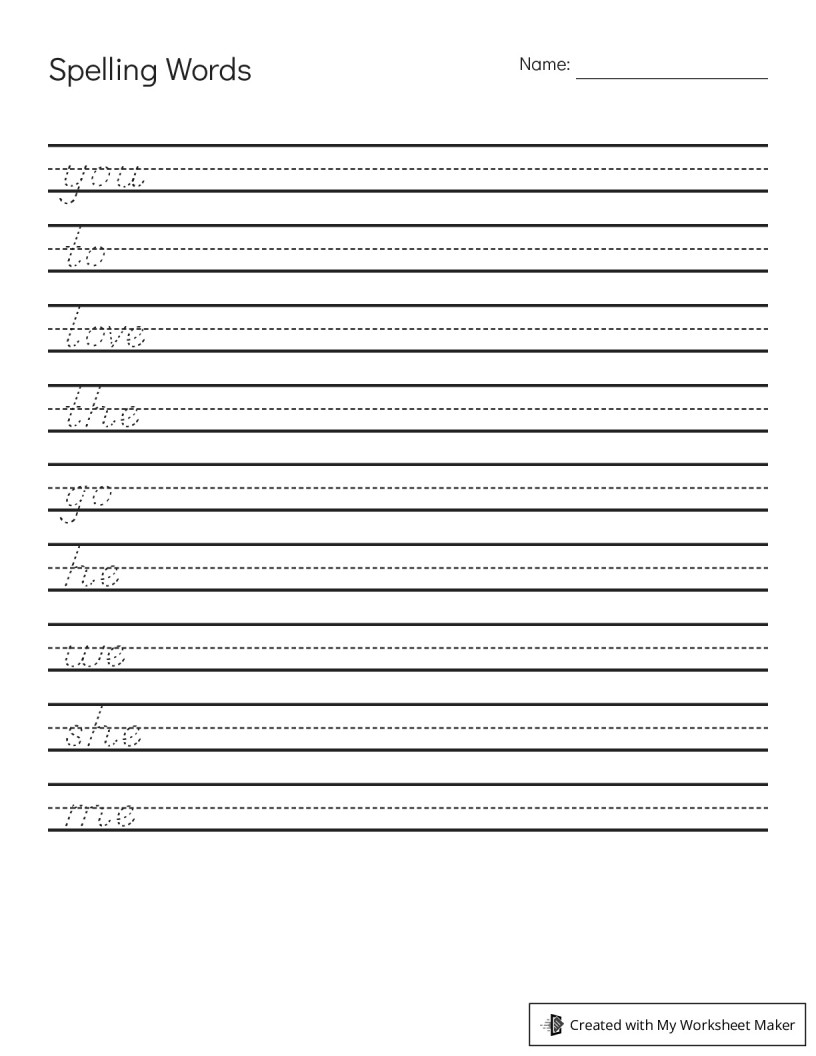 Spelling Words - My Worksheet Maker: Create Your Own Worksheets