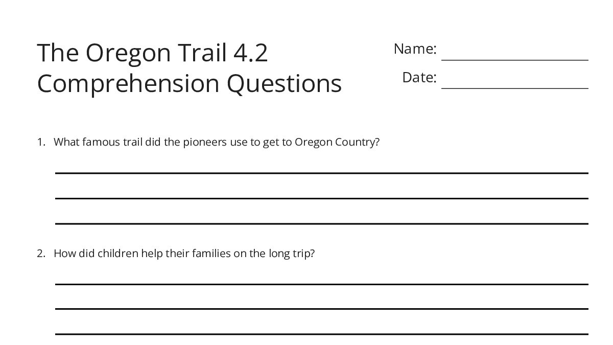 The Oregon Trail 4.2 Comprehension Questions - My Worksheet Maker ...