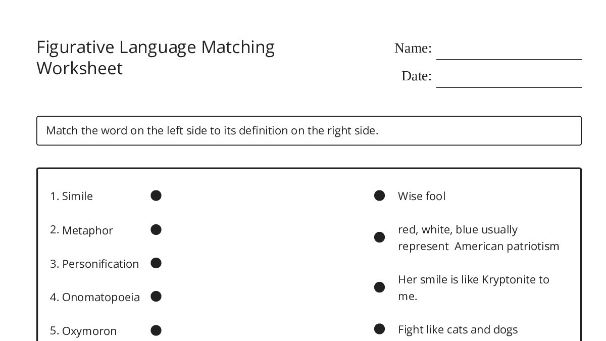 Figurative Language Matching Worksheet - My Worksheet Maker: Create ...