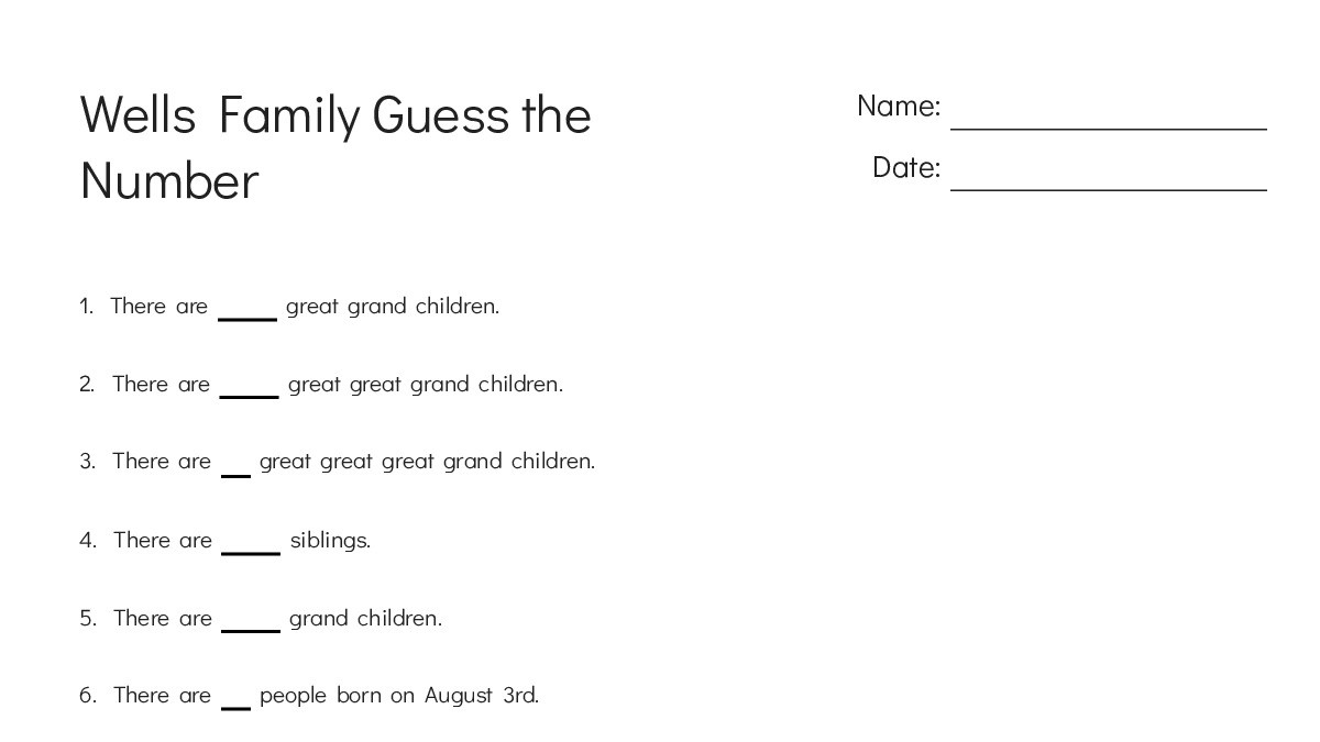 Wells Family Guess the Number - My Worksheet Maker: Create Your Own ...
