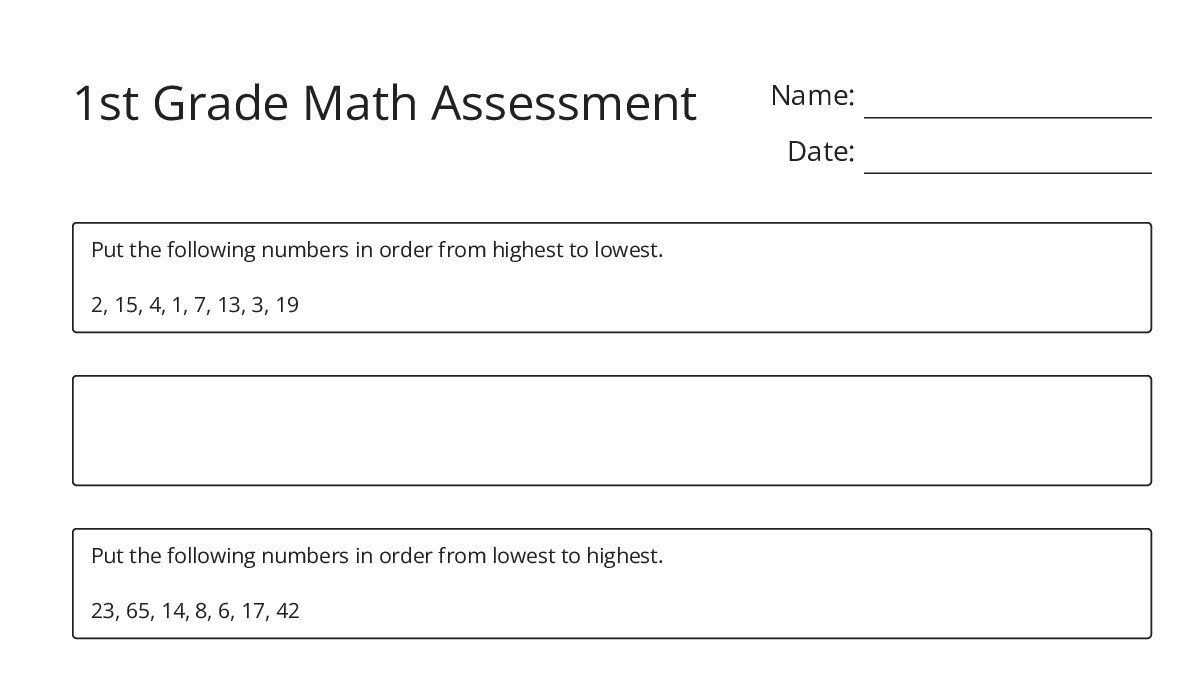 1st Grade Math Assessment - My Worksheet Maker: Create Your Own Worksheets