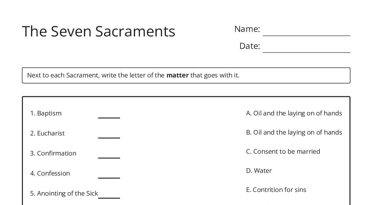 The Seven Sacraments - My Worksheet Maker: Create Your Own Worksheets