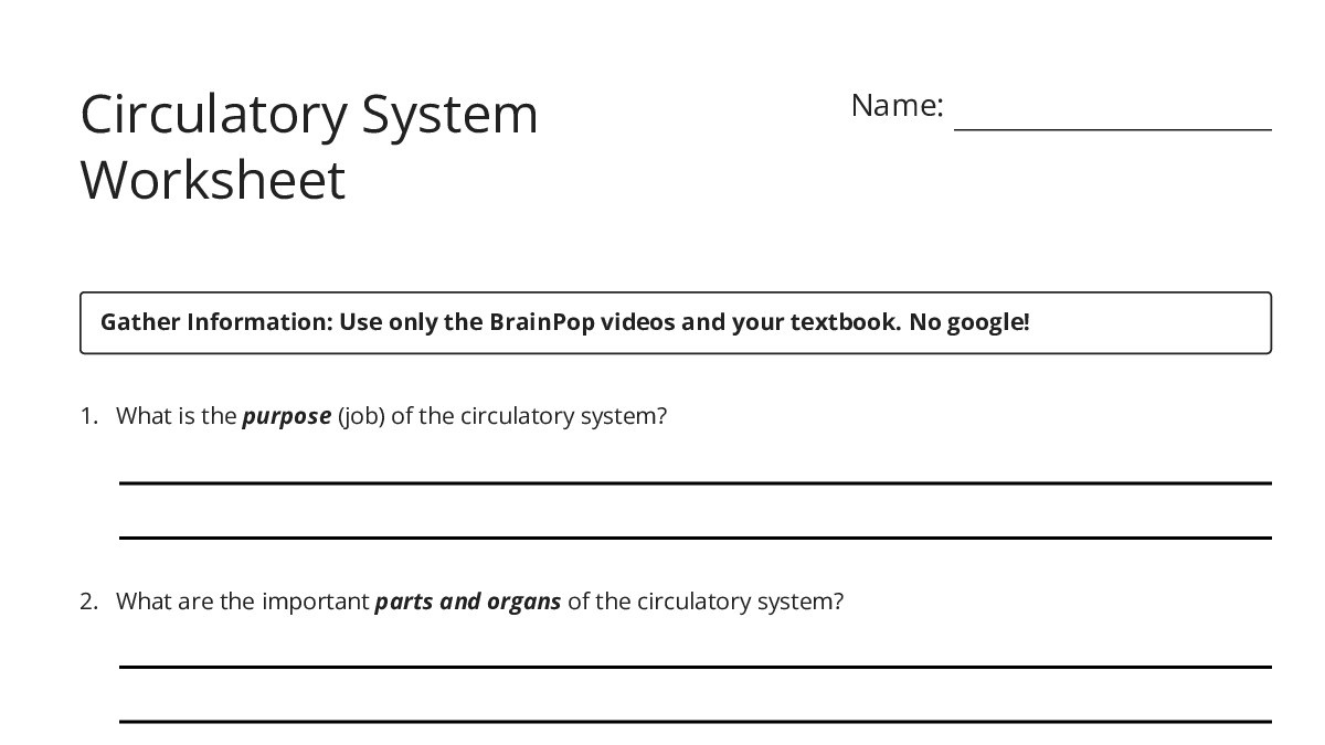Circulatory System Worksheet - My Worksheet Maker: Create Your Own ...
